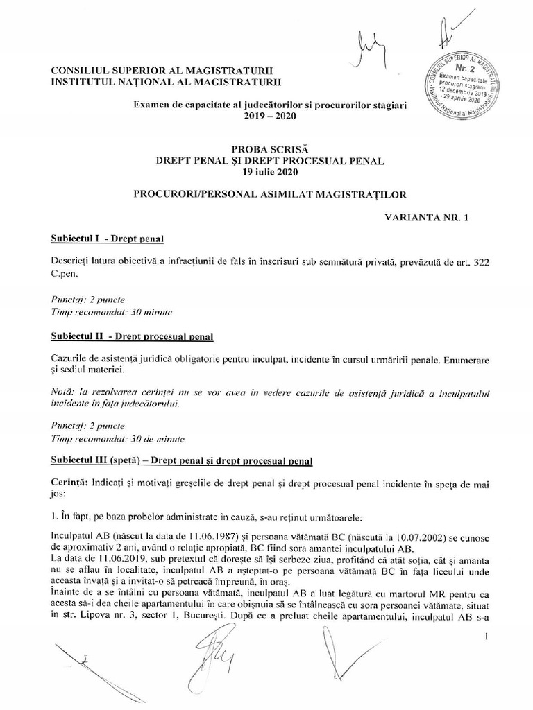 Subiecte Si Barem Procurori DPDPP - 2020 07 19 | PDF