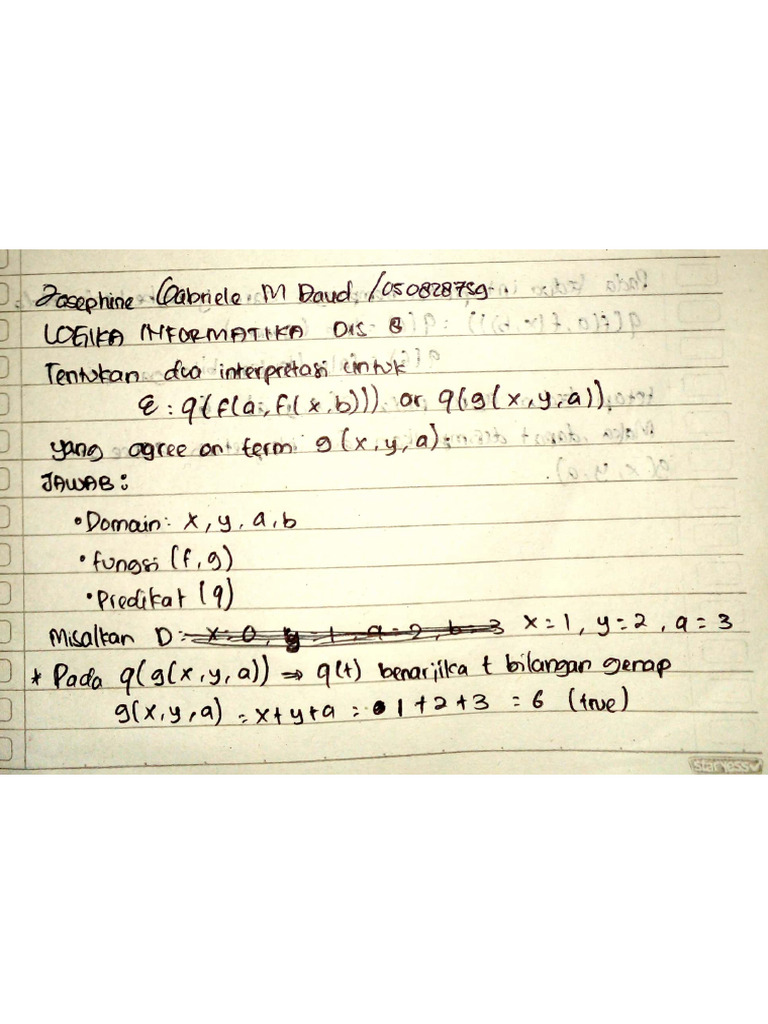 Diskusi 8 Logika Informatika - Josephine G M D - 050828759 | PDF