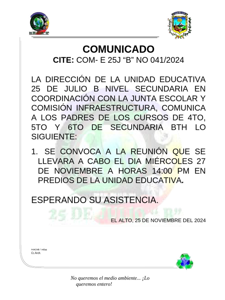 COMUNICADO REUNION BTH | PDF