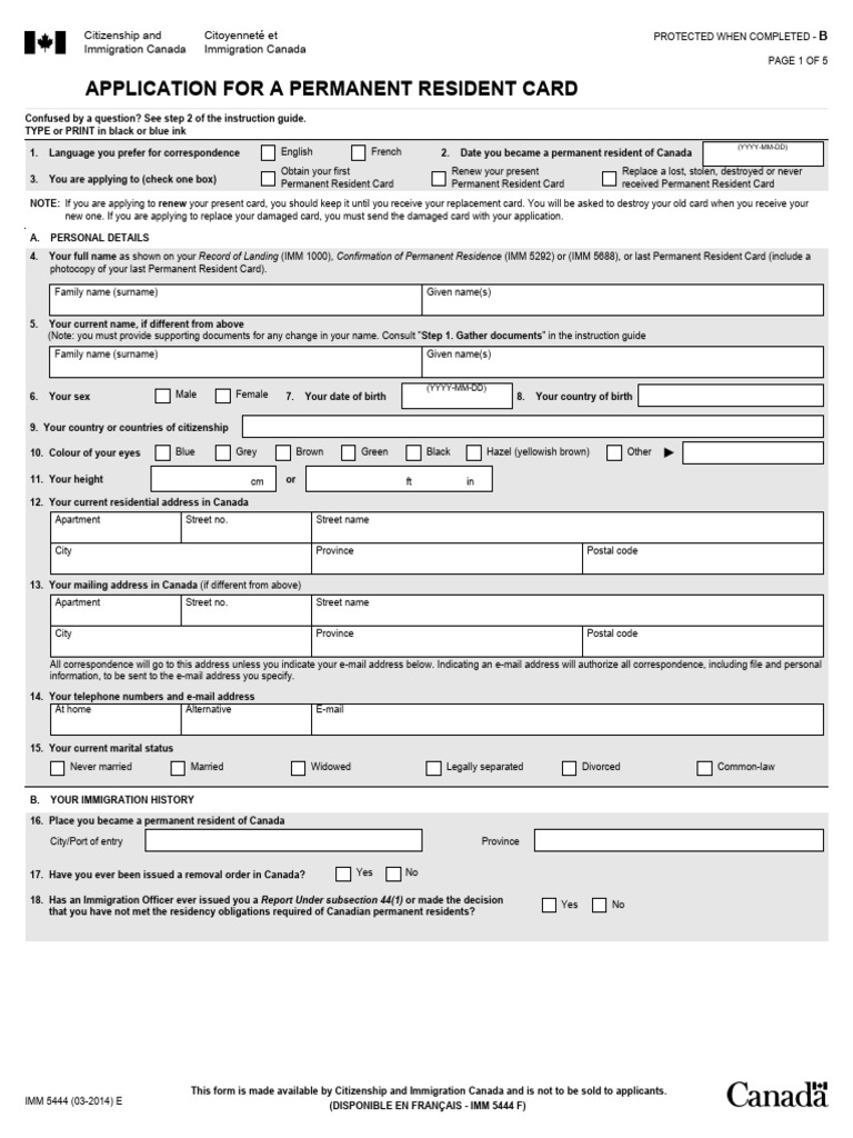 Permanent Resident Card Application Form | PDF | Identity Document ...