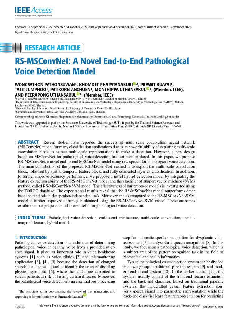 RS-MSConvNet for Pathological Voice Detection | PDF | Sensitivity And ...