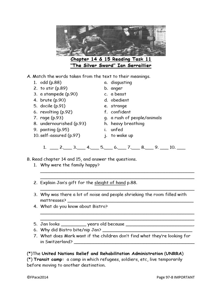 Vocabulary and Comprehension Tasks for "The Silver Sword" | PDF
