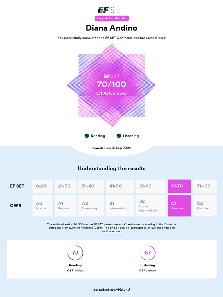 EF SET Certificate: C1 Advanced Level | PDF