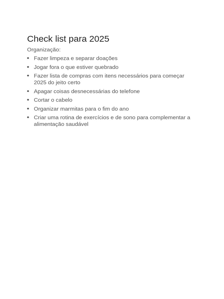 Checklist para Início de 2025 | PDF