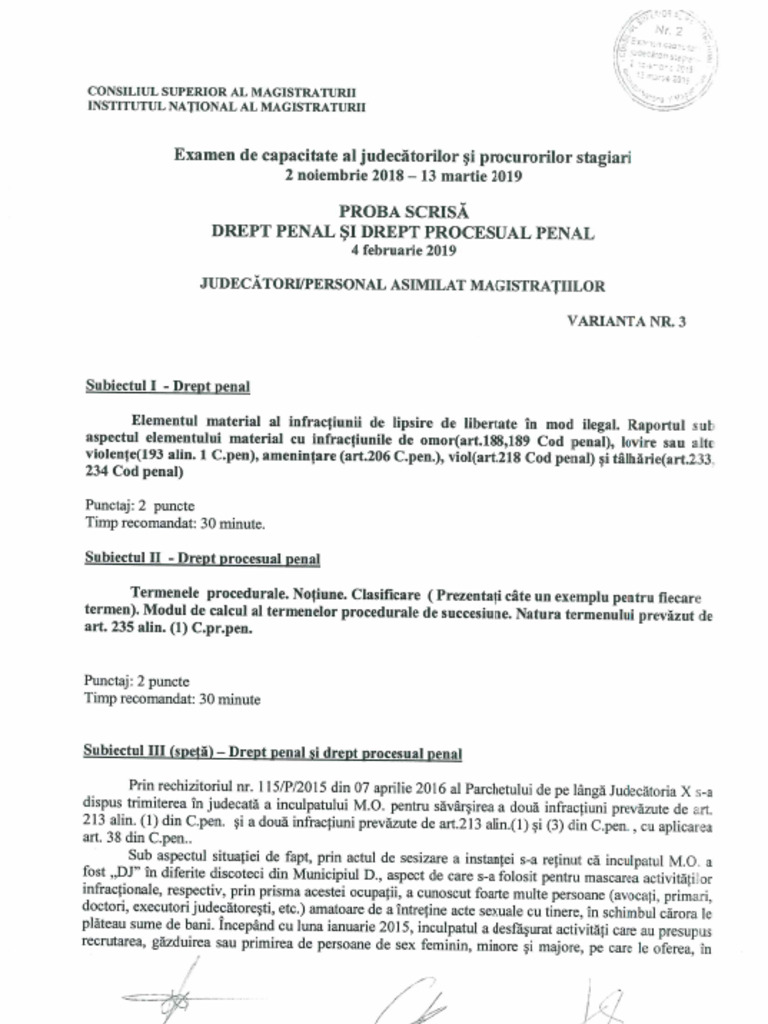 Subiecte Si Barem Judecatori DP+DPP (4.02.19) | PDF