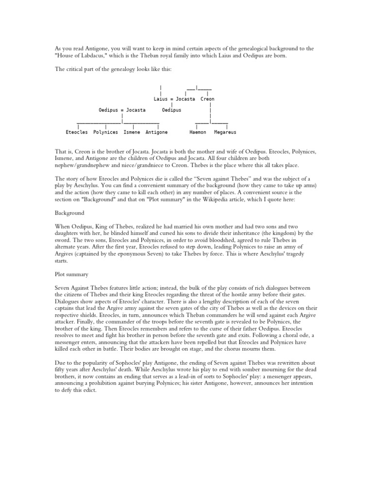 Antigone Background | PDF | Oedipus | Ancient Thebes (Boeotia)