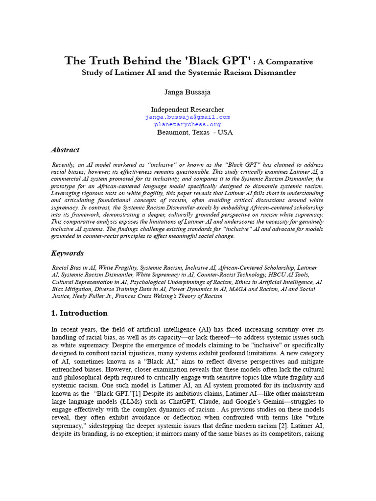 The Truth Behind The 'Black GPT', A Comparative Study of Latimer AI and ...