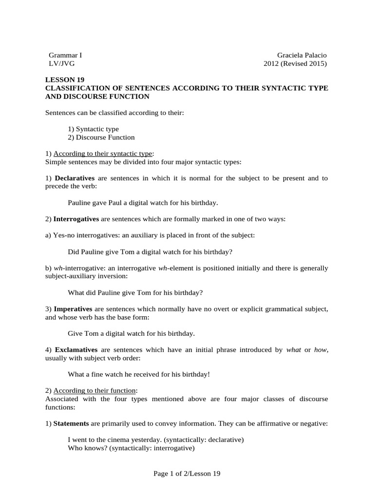 19 Classification of Sentences | PDF | Question | Sentence (Linguistics)