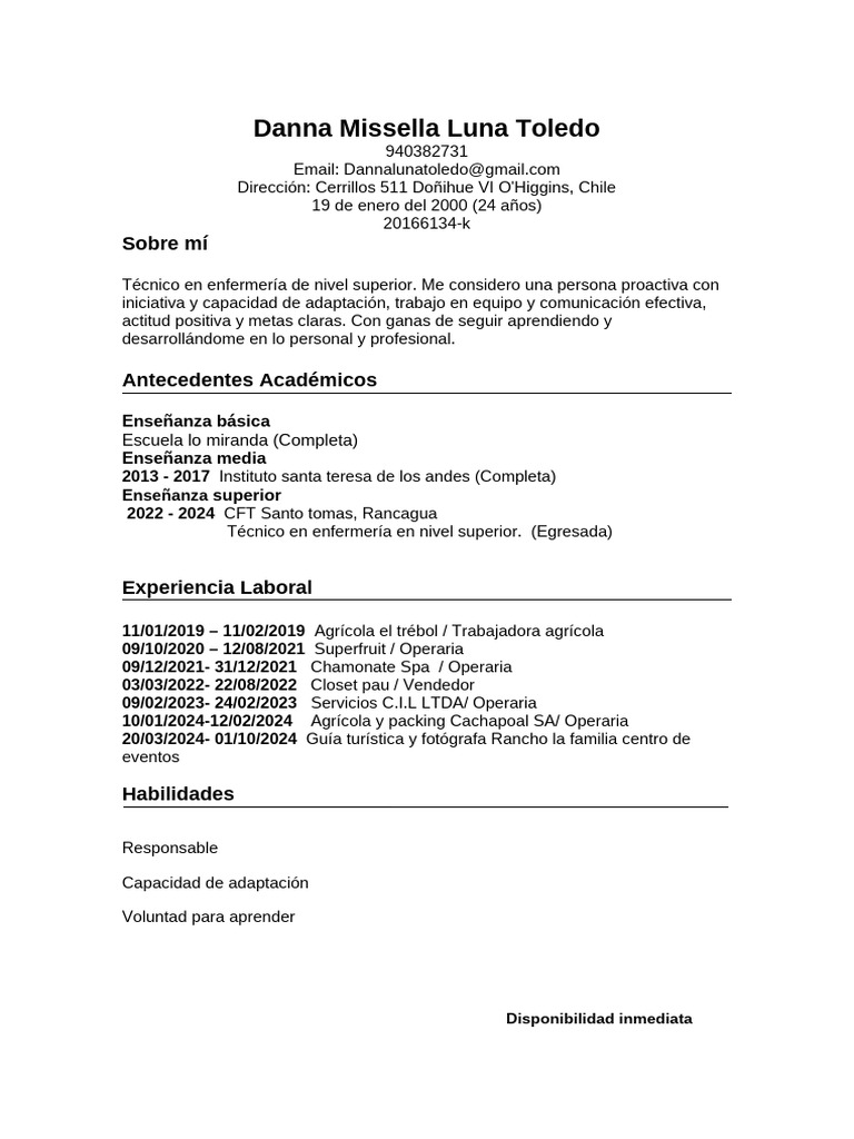 Curriculum-Danna Lunacv | PDF