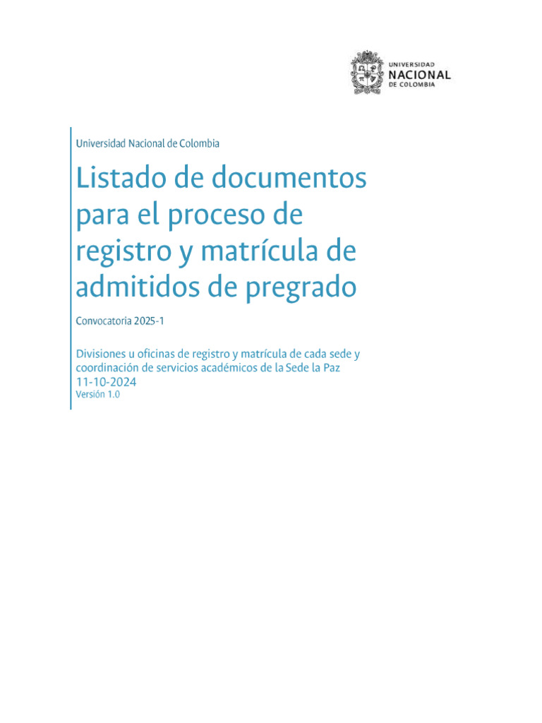 Listado de Documentos Admitidos Pregrado 2025-1 | PDF