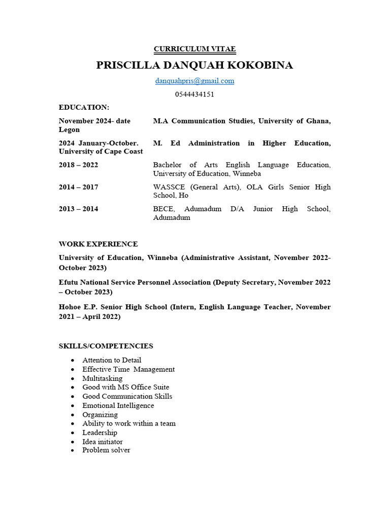 Priscilla Danquah Kokobina CV | PDF