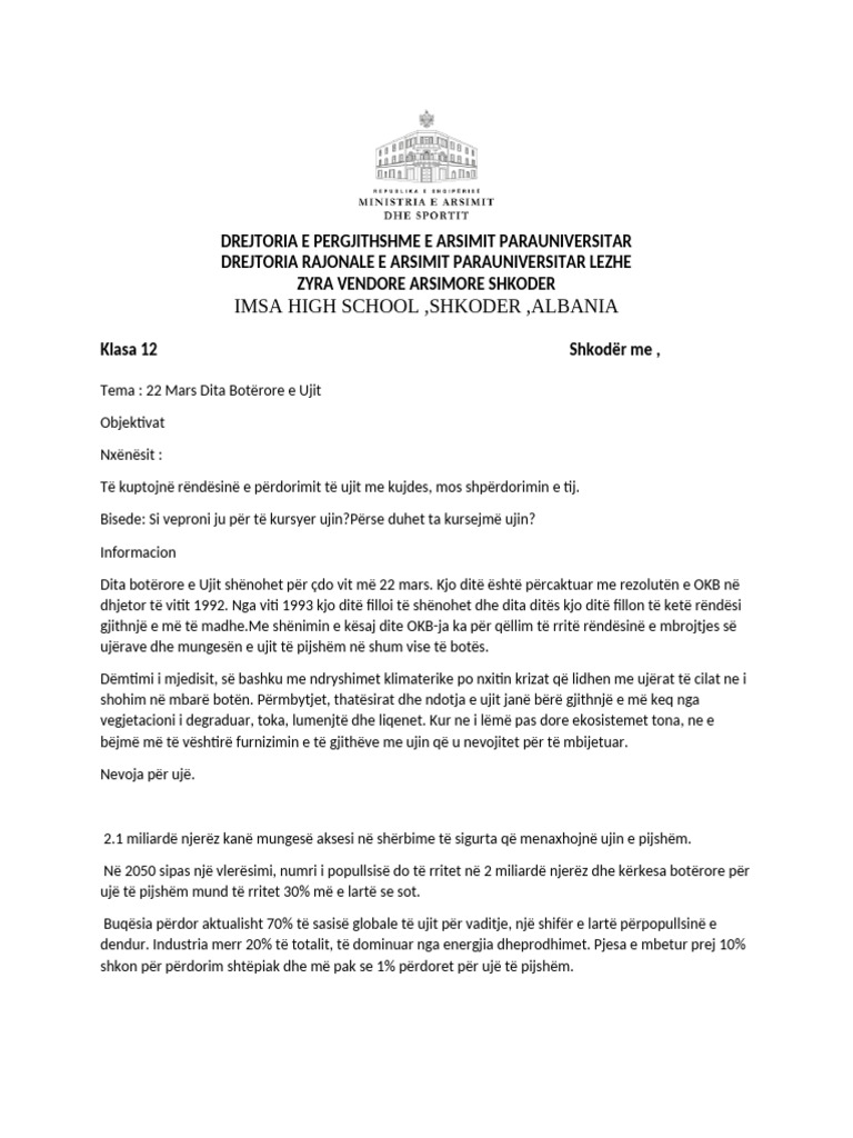 Dita boterore e ujin | PDF