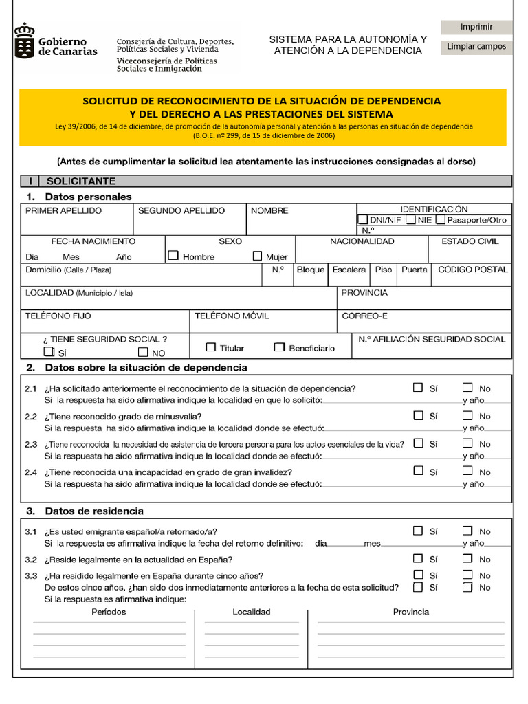 Solicitud Dependencia Canarias | PDF