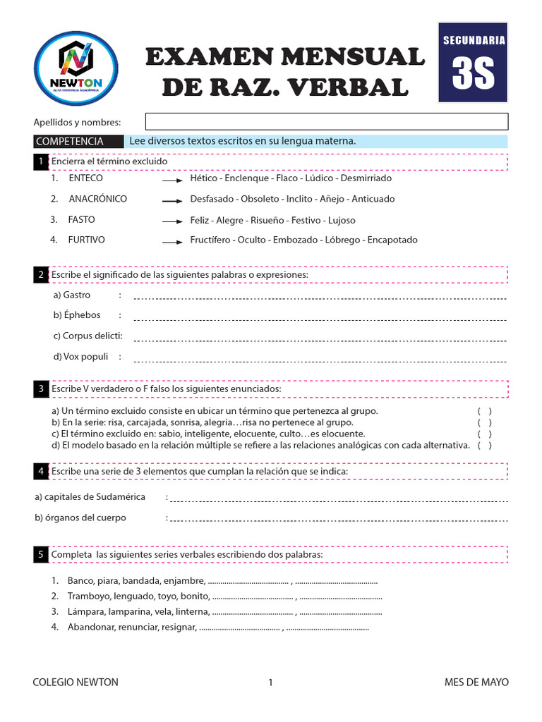 3s - Raz. Verbal - General | PDF
