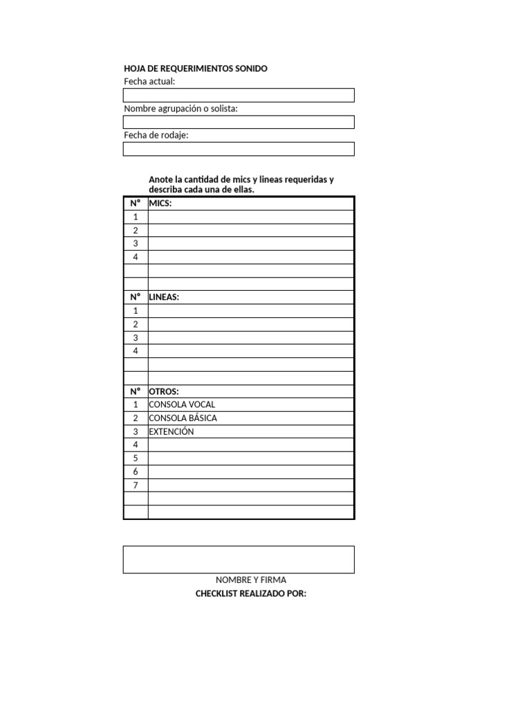 Hoja de Requerimientos Sonido 01 | PDF