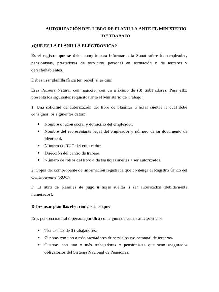 AUTORIZACIÓN DEL LIBRO DE PLANILLA 1 | PDF