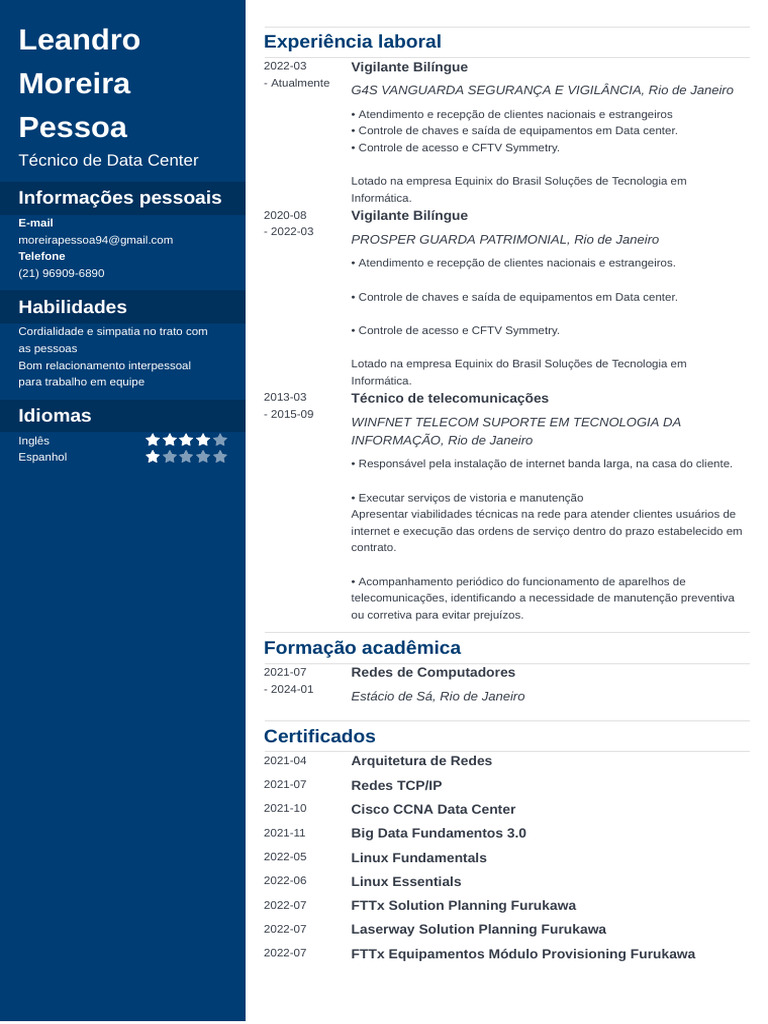 Curriculo - Leandro Moreira P | PDF | Rede de computadores | Internet