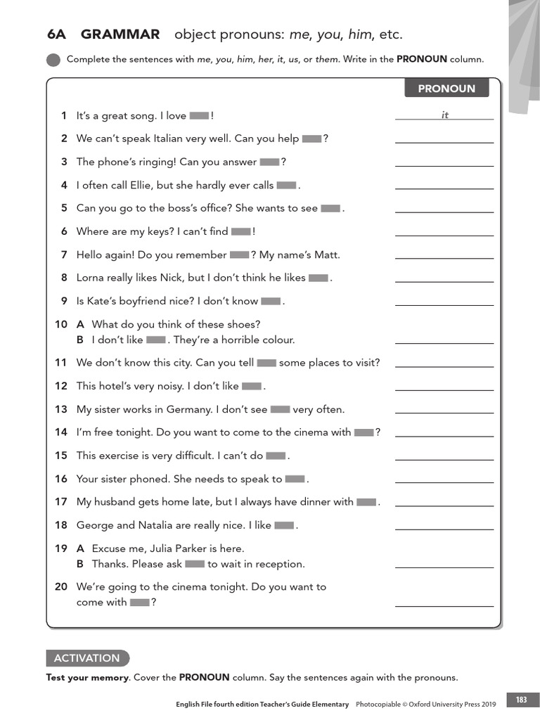 EF A1 A2 6A Object Pronouns | PDF