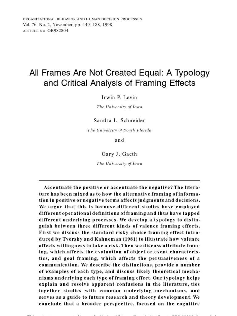 All Frames Are Not Created Equal: A Typology and Critical Analysis of Framing Effects | PDF ...