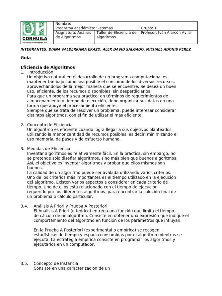 Taller de Eficiencia de Algoritmos - Docx Alex, Diana, Michael | PDF | Algoritmos | Informática