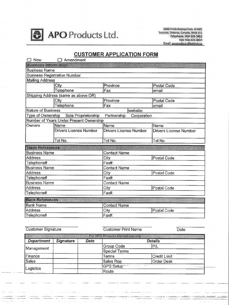 APO Customer Application Form | PDF