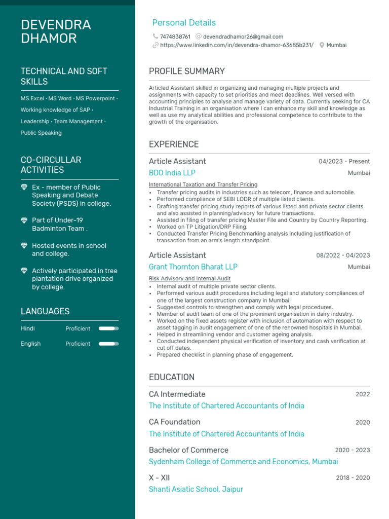 Devendra Dhamor CV | PDF | Audit | Economies