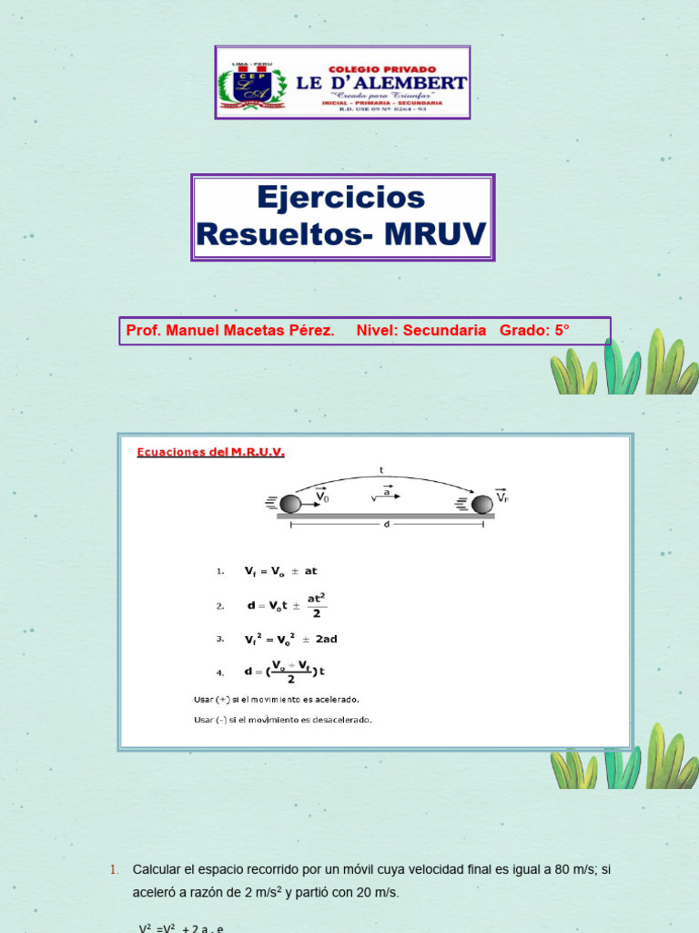 Clase 9 Problemas de Mruv | PDF