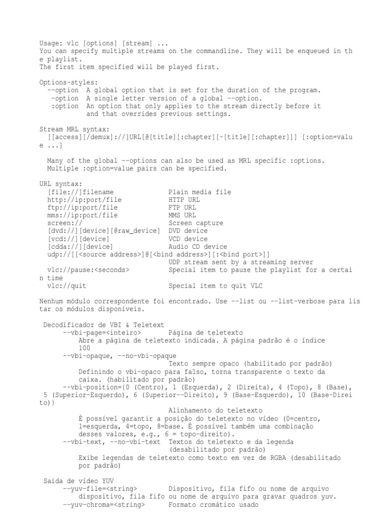 VLC Command Line Parameters | PDF | Vídeo | Thread (informática)