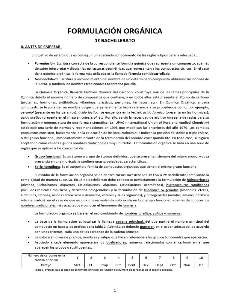 Formulación Orgánica 1º Bachillerato | PDF | Cetona | Alqueno