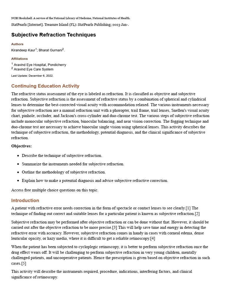 Subjective Refraction Techniques - StatPearls - N | PDF | Visual Acuity ...