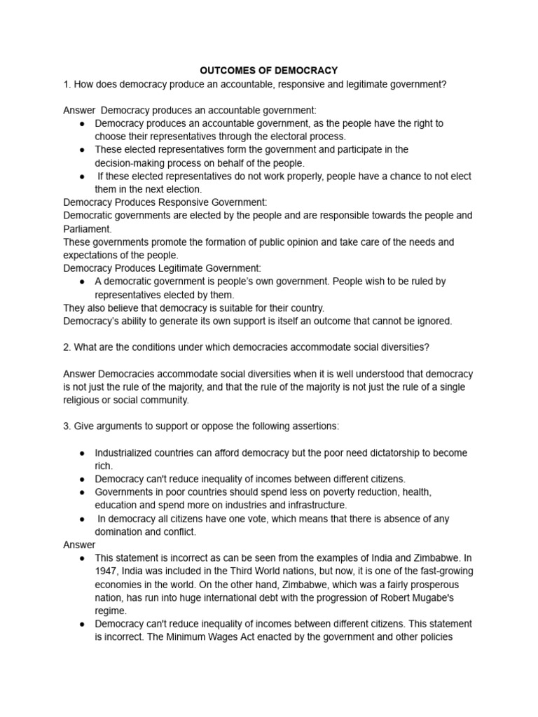 Outcomes of Democracy | PDF | Democracy | Political Ideologies