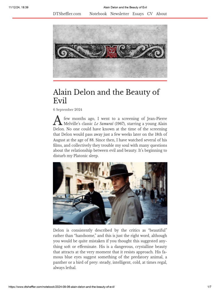Alain Delon and The Beauty of Evil | PDF