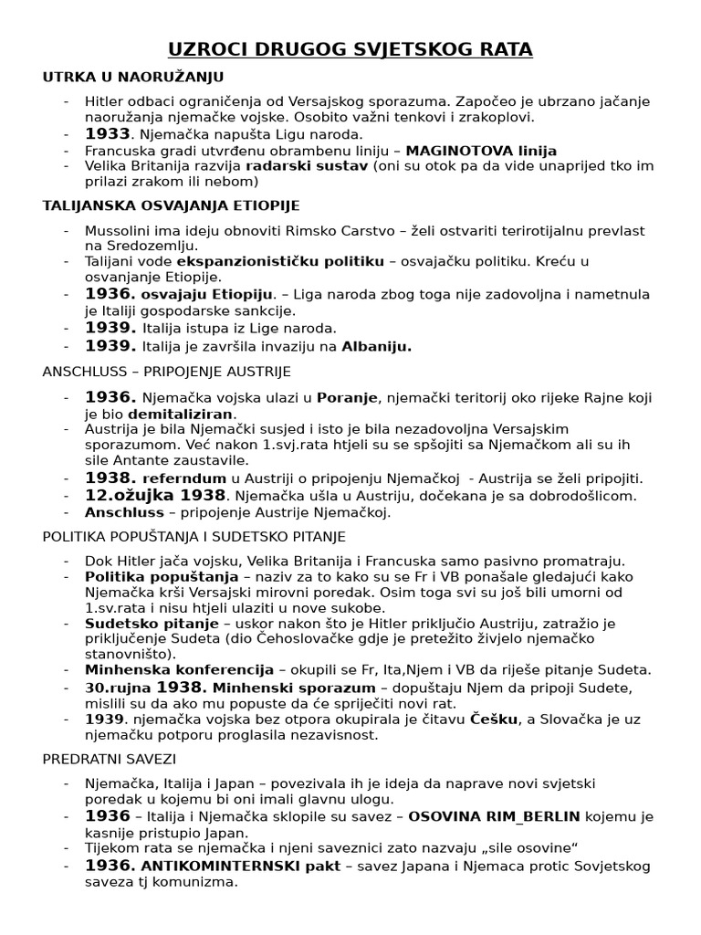 Uzroci Drugog Svjetskog Rata | PDF