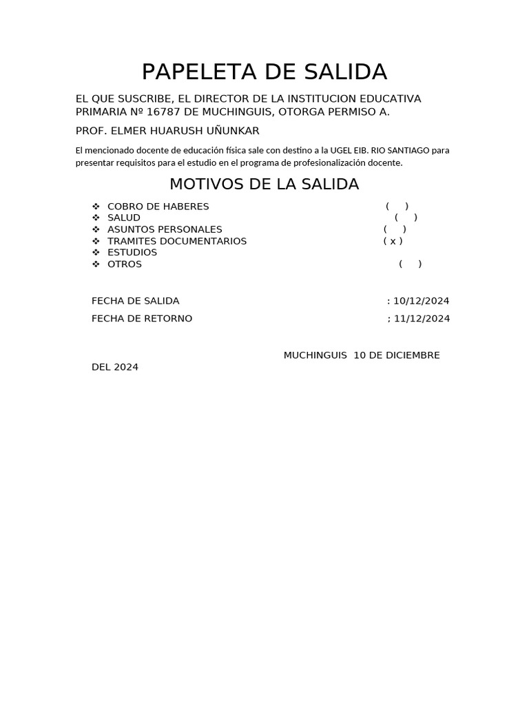 Papeleta de Salida | PDF