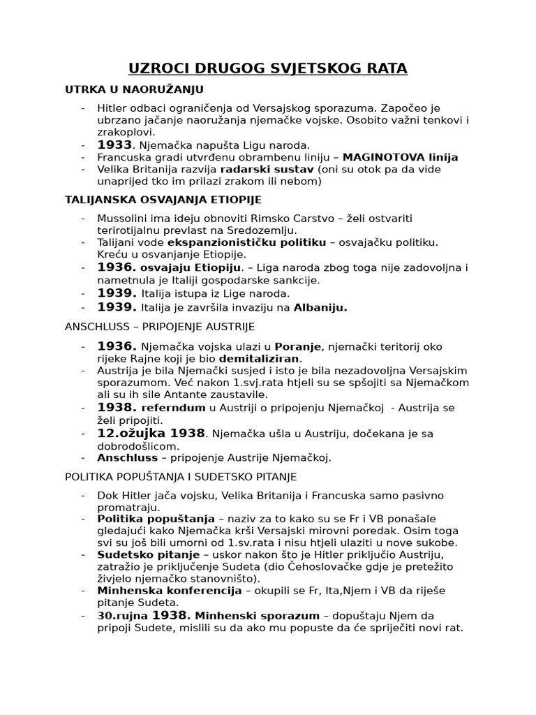 Uzroci Drugog Svjetskog Rata | PDF