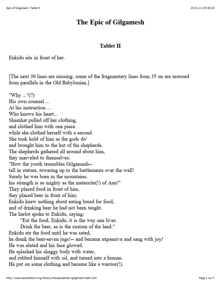 Gilgamesh Tablet II Summary and Analysis | PDF | Epic Of Gilgamesh ...