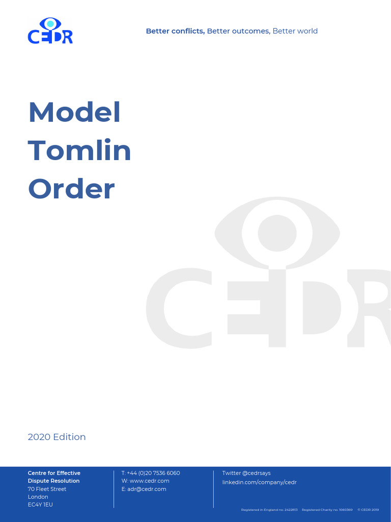 CEDR Model Tomlin Order 2020 | PDF | Costs In English Law | Justice