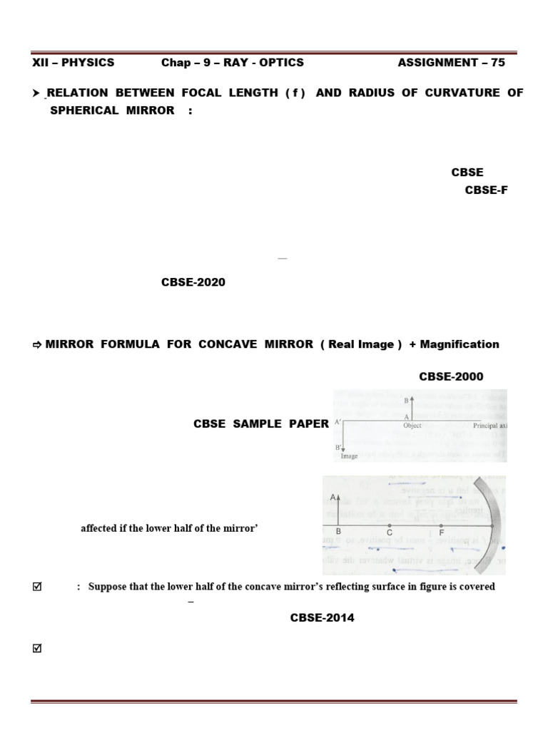 Ray Optics: Spherical Mirrors Assignment | PDF | Mirror | Optics