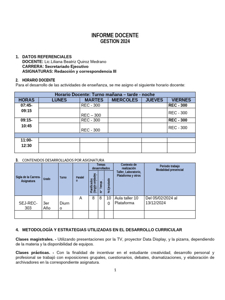 INFORME DOCENTE (4) | PDF | Evaluación | Maestros