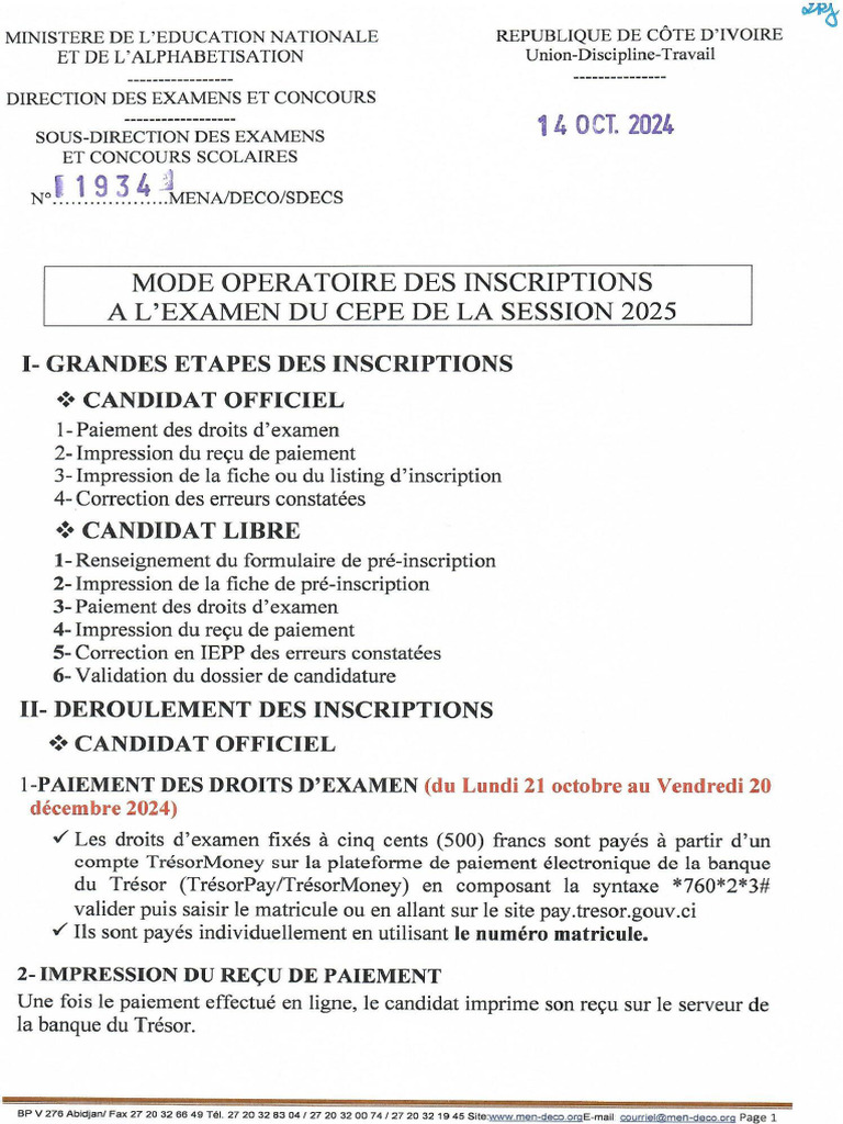 Cepe Mode Operatoire 2025 | PDF