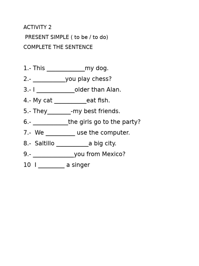 Present Simple Activity 2 (to Be , To Do) | PDF