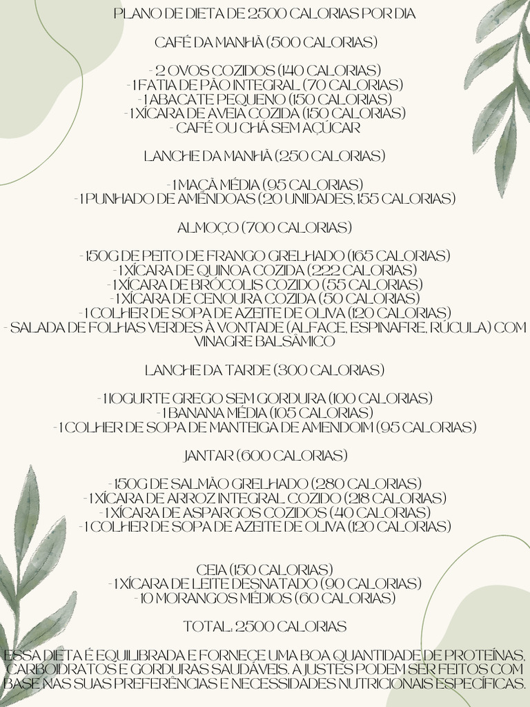 Dieta 2500 Kcal | PDF