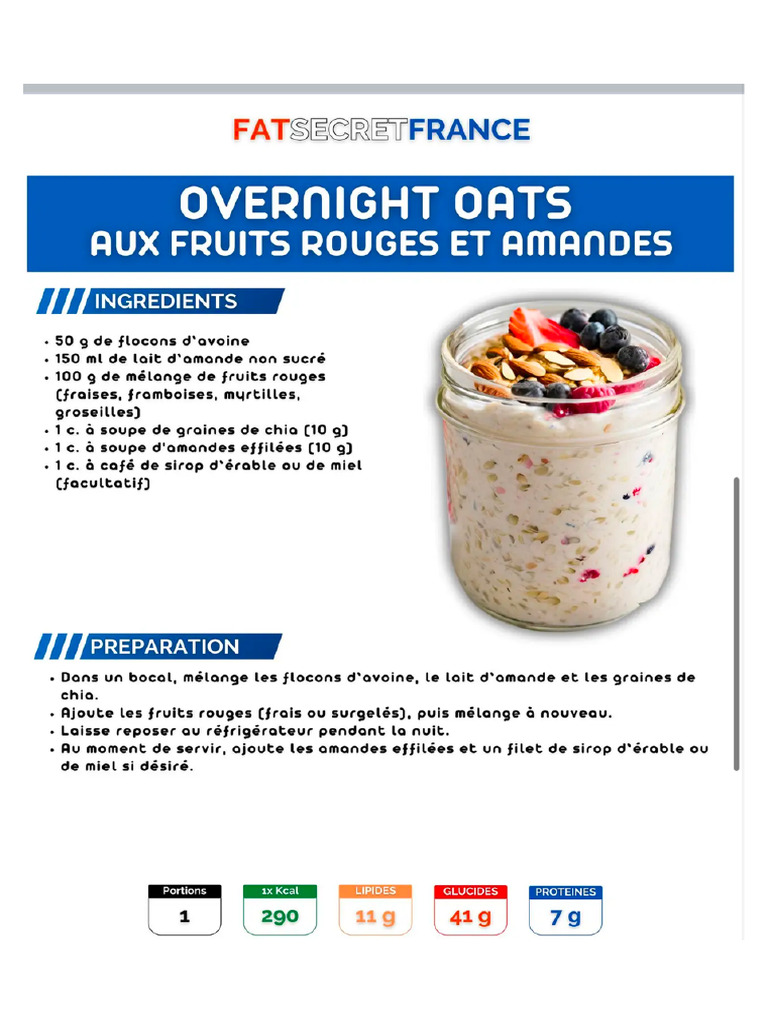 Overnight oats - fruits rouges amandes | PDF