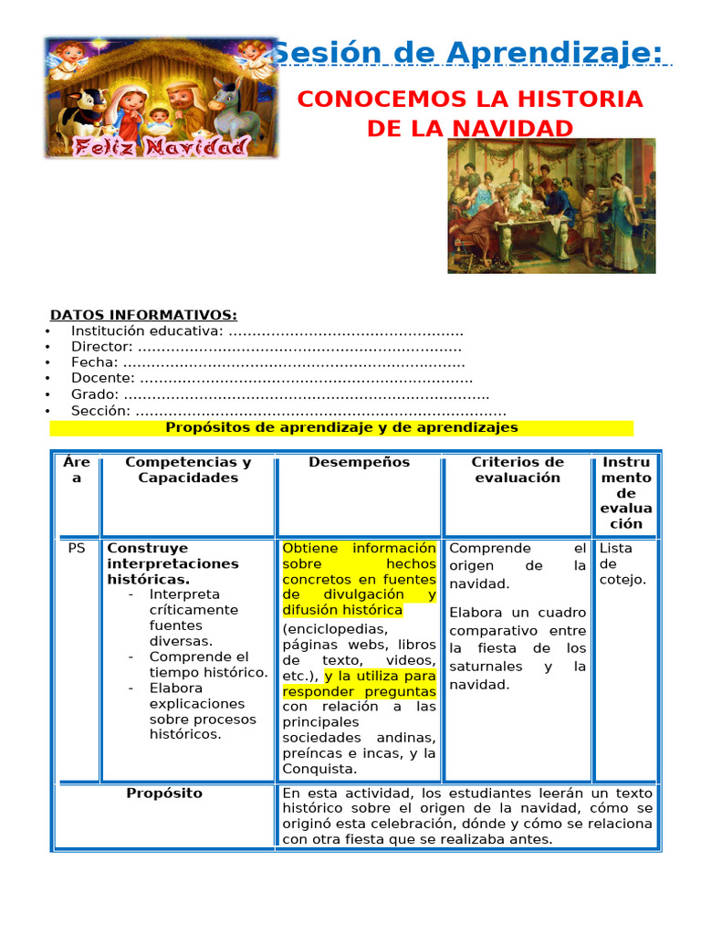 4° Sesión Día 1 PS Conocemos La Historia de La Navidad | PDF | Navidad ...