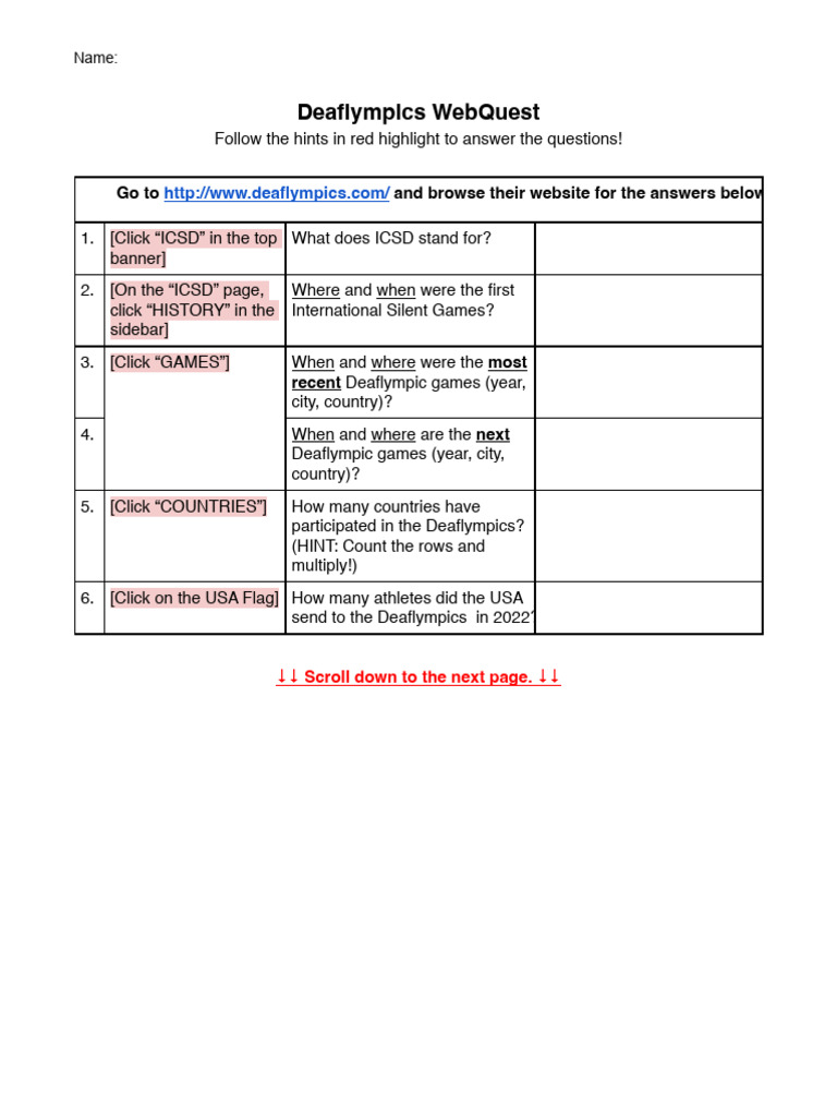 Deaflympics Worksheet | PDF | Audiology | Hearing Loss