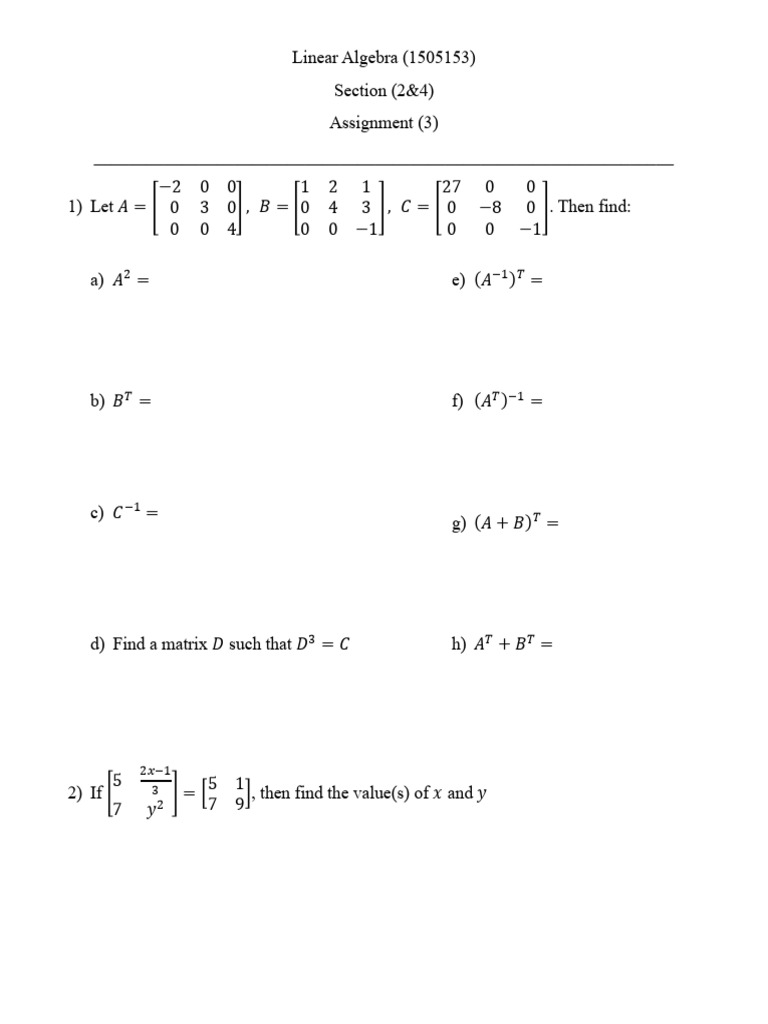 Linear Algebra Assignment 3 Pdf