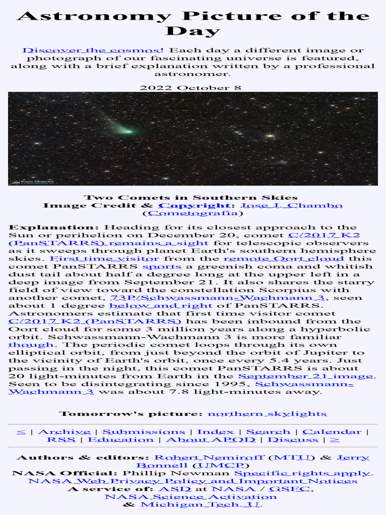 APOD 2022 October 8 - Two Comets in Southern Skies | PDF