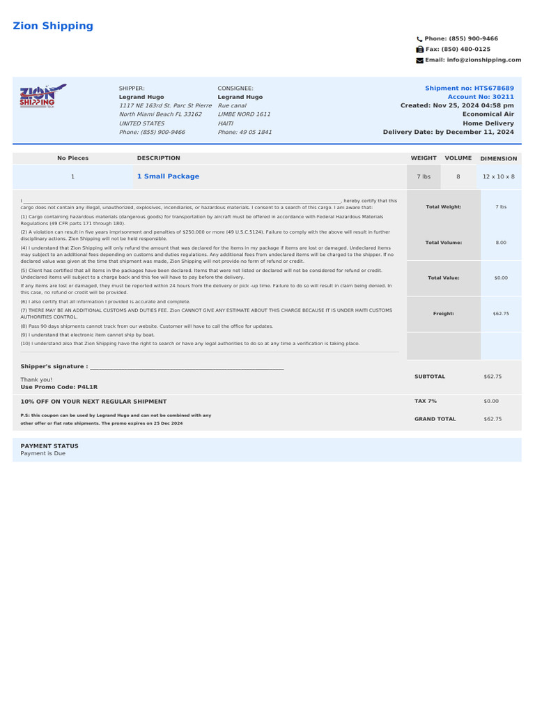 receipt_678689 (1) | PDF | Cargo | Dangerous Goods