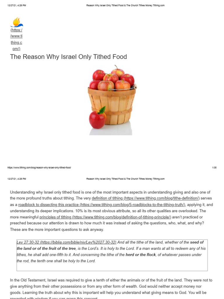 Reason Why Israel Only Tithed Food & The Church Tithes Money Tithing ...