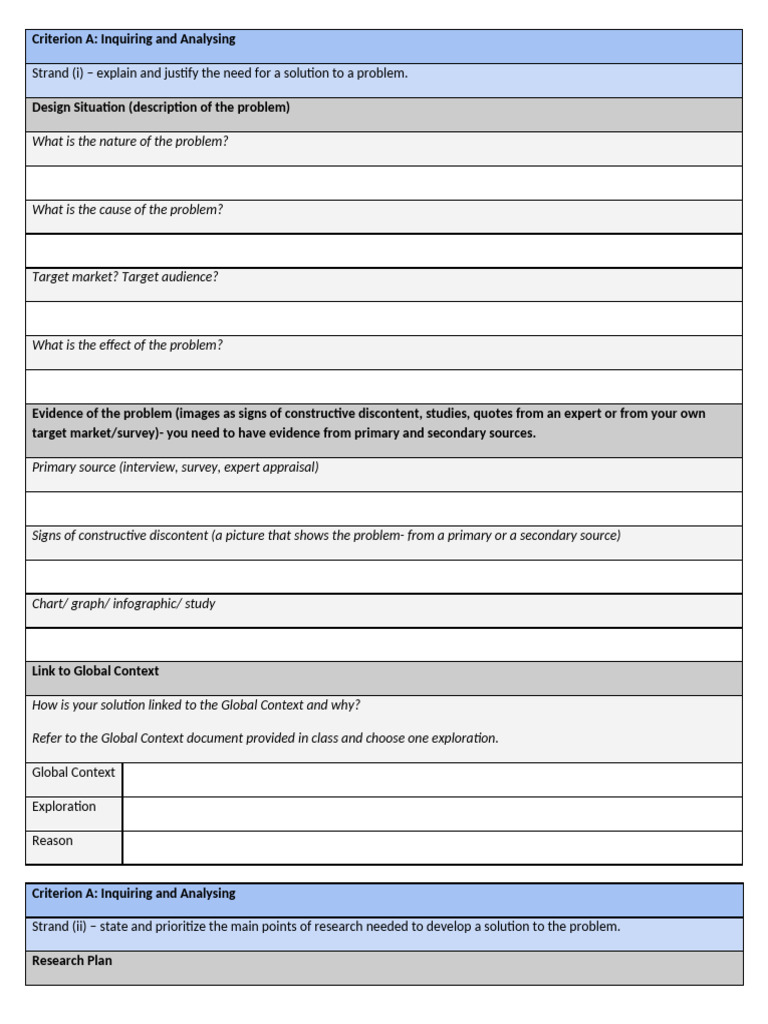 Criterion a Template | PDF